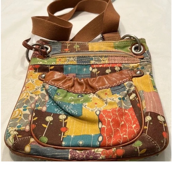 Fossil | Bags | Fossil Patchwork Crossbody Bag Canvas Leather Trim ...